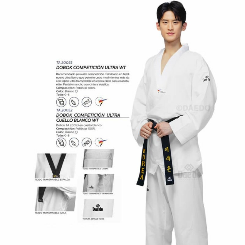 Dobok Daedo Ultra Gola Branca Aprovado WT | Clube da Luta Shop